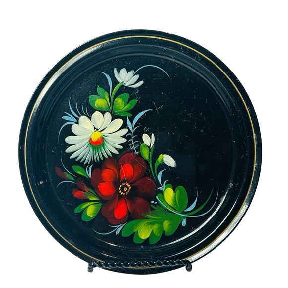 Accents | Vintage Russian Black Lacquer Tole Ware Tray Hand Painted ...